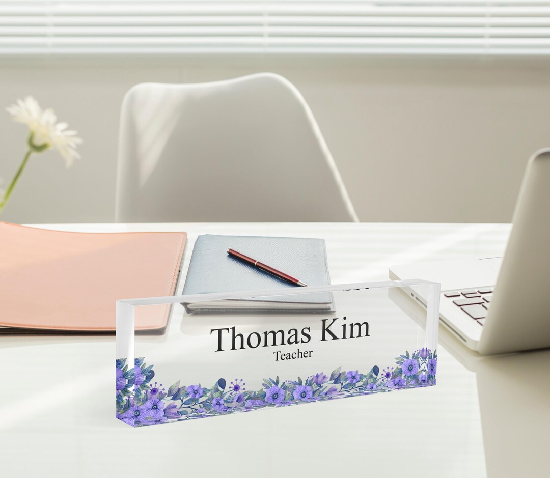 Purple Flowers Name Plate, Custom Name Plate, Personalized Sing, Office ...