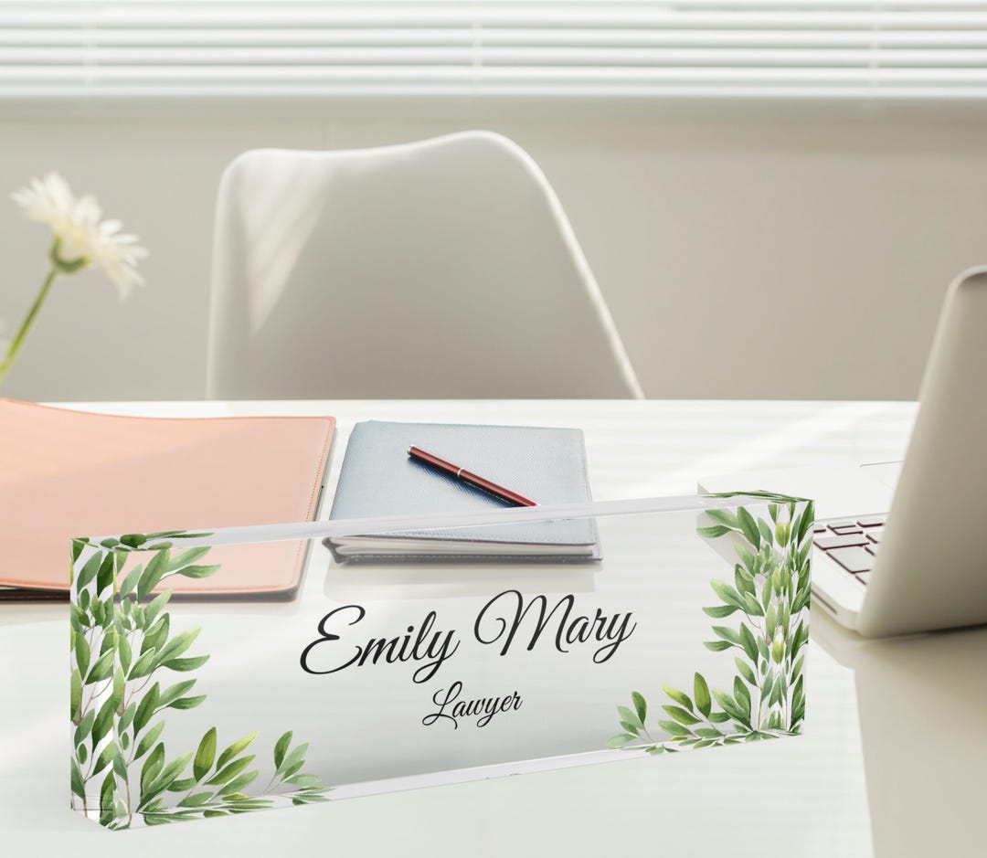 Green Leaves on Clear Acrylic, Green Leaf Name Plate, Custom Name Plate ...