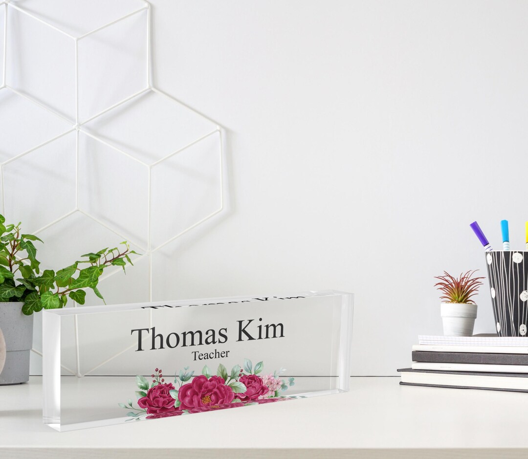 Personalized Flower Name Plate, Marble Design Name Plate for Desk ...