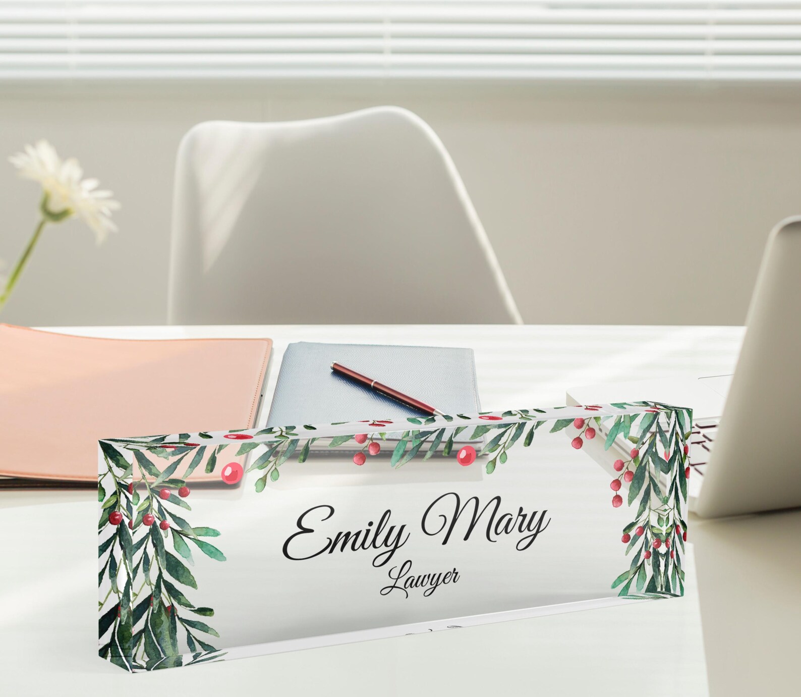 Green Leaf Name Plate, Green Leaves on Clear Acrylic, Custom Name Plate ...