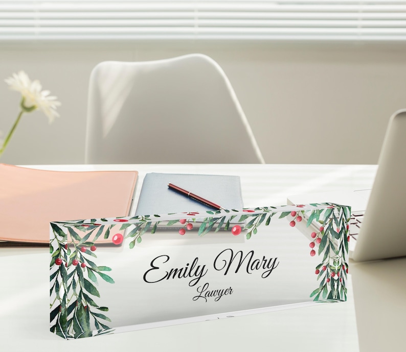 Green Leaf Name Plate, Green Leaves on Clear Acrylic, Custom Name Plate ...