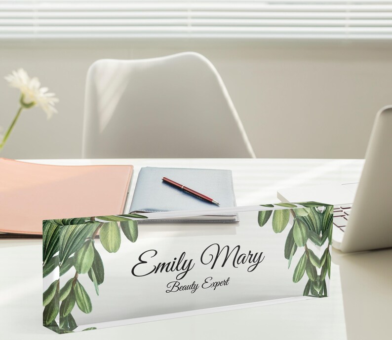 Marble Design Name Plate, Green Leaf Name Plate, Name Plate for Desk ...