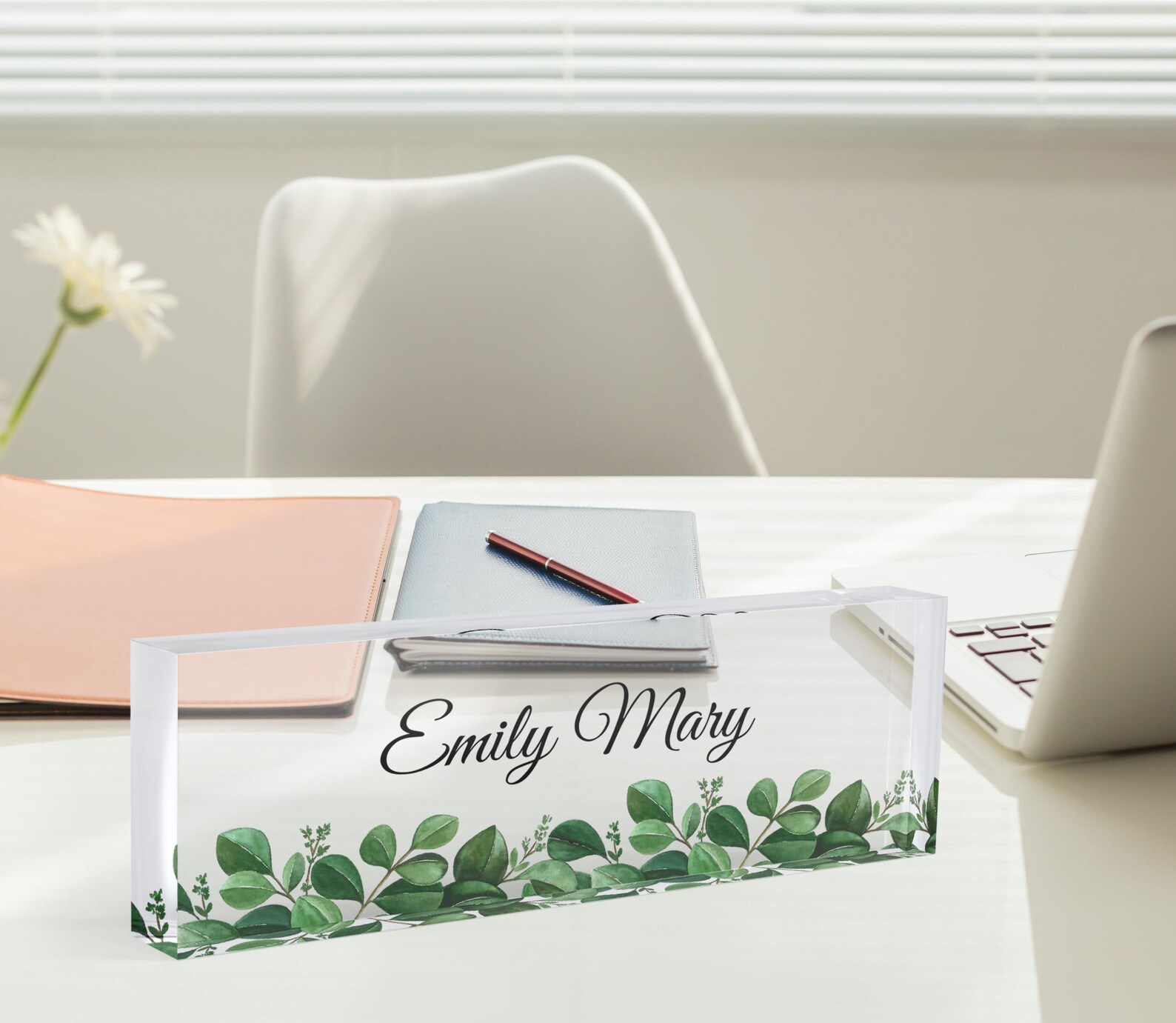 Green Leaf Name Plate, Custom Name Plate, Green Leaves on Clear Acrylic ...