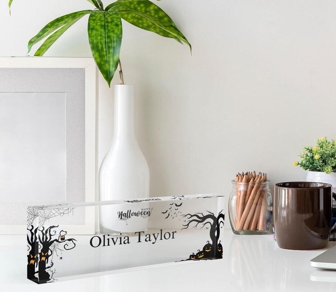 Halloween Name Plate, Acrylic Name Plate, Trick or Treat Name Sign ...