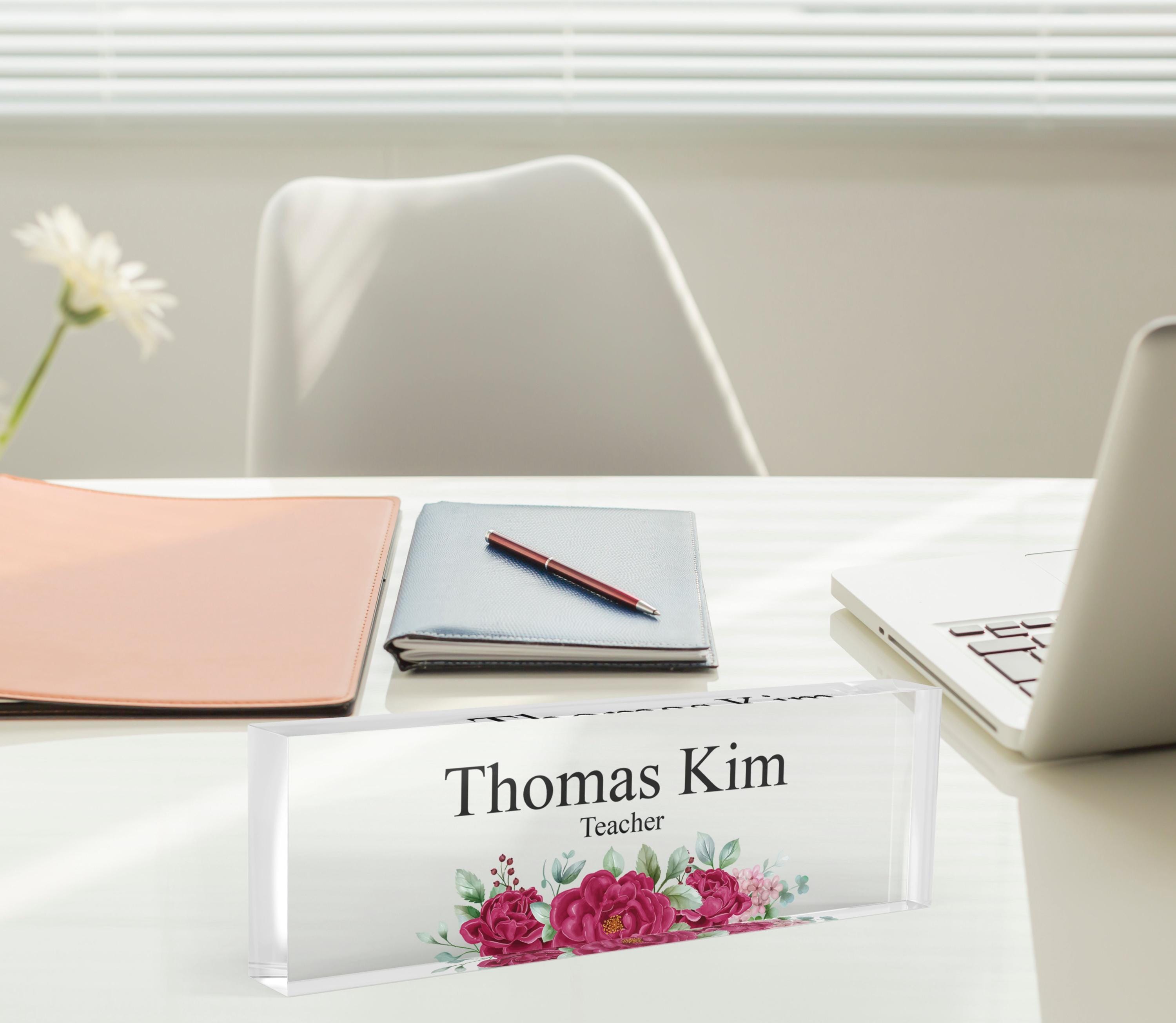 Personalized Flower Name Plate, Marble Design Name Plate for Desk ...