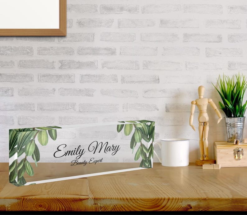 Marble Design Name Plate, Green Leaf Name Plate, Name Plate for Desk ...