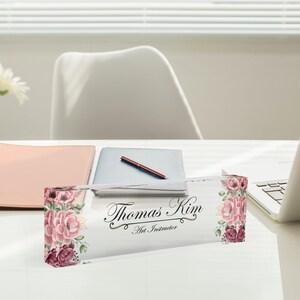 Flower Desk Name Plate, Acrylic Name Plate, Personalized Sign, Office ...
