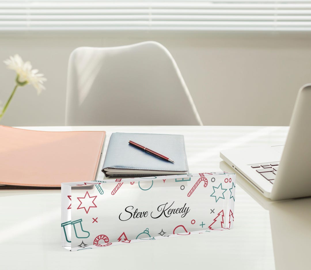 Christmas Themed Desk Name Plate, Acrylic Name Plate, Desk Plaque ...