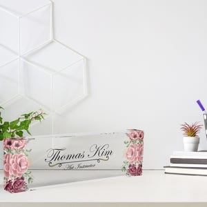 Flower Desk Name Plate, Acrylic Name Plate, Personalized Sign, Office ...