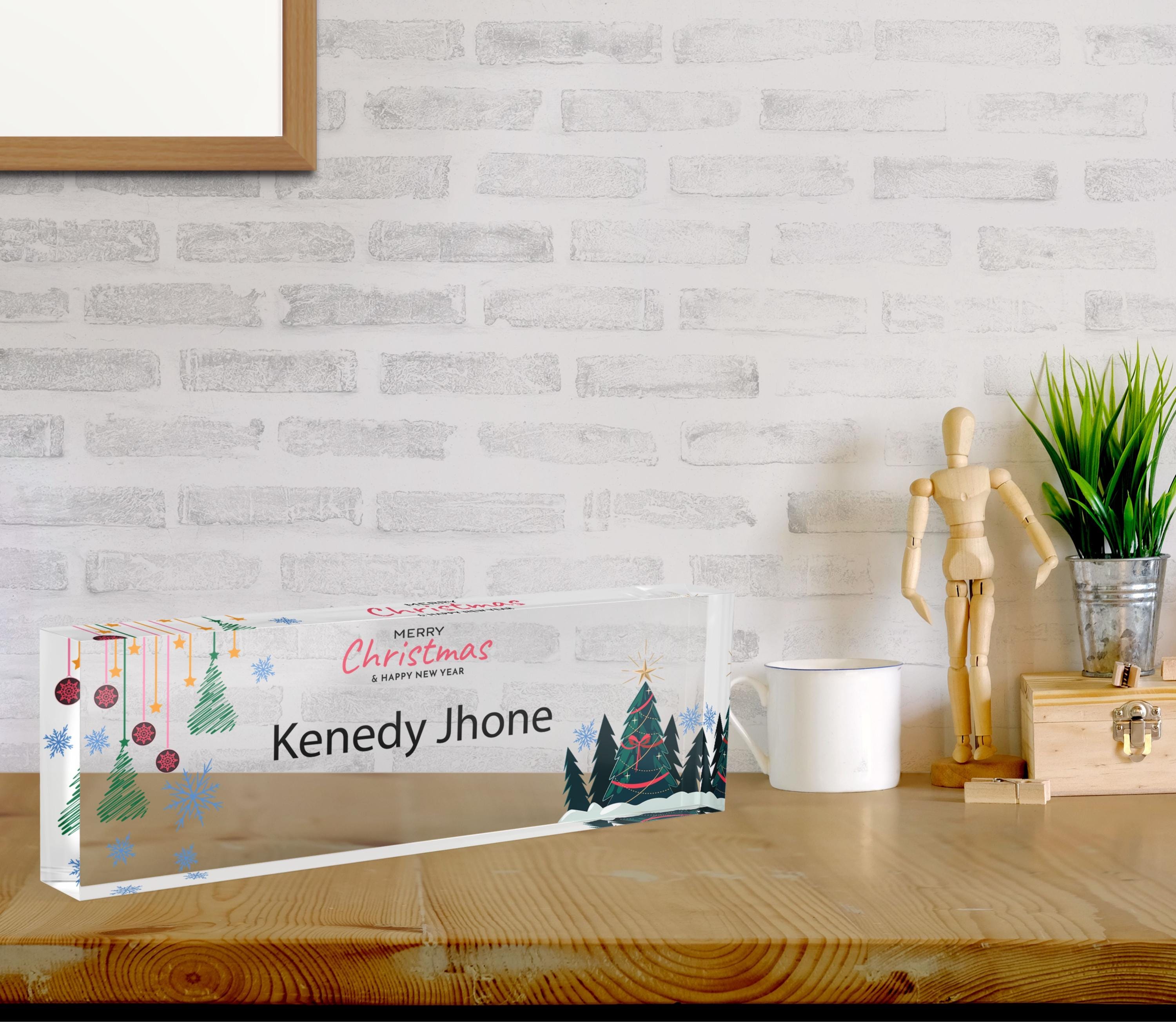 Christmas Themed Desk Name Plate, Custom Name Plate, Acrylic Plaque ...