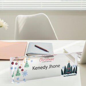Christmas Themed Desk Name Plate, Custom Name Plate, Acrylic Plaque ...