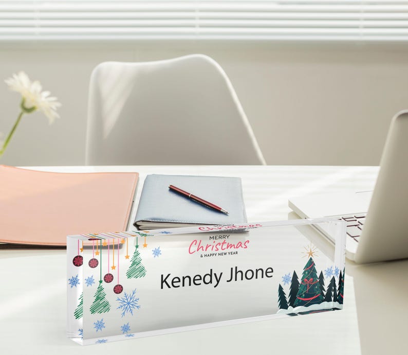 Christmas Themed Desk Name Plate, Custom Name Plate, Acrylic Plaque ...