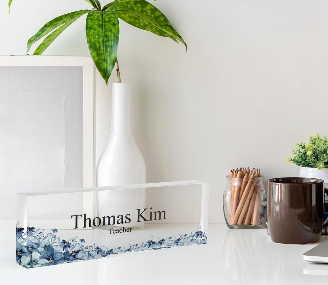 Blue Flower Name Plate, Custom Flower Name Plate, Acrylic Name Plate ...