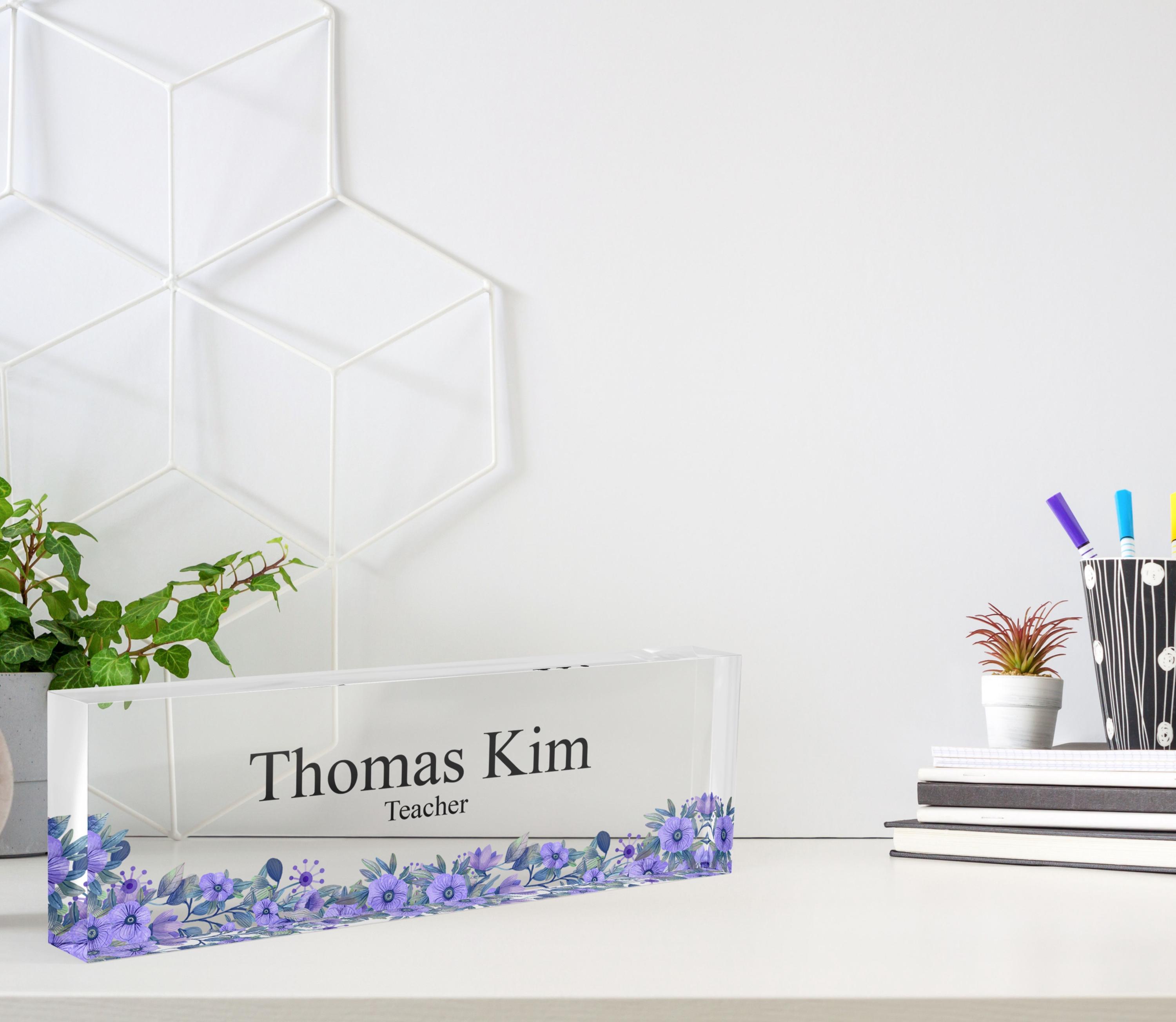 Purple Flowers Name Plate, Custom Name Plate, Personalized Sing, Office ...
