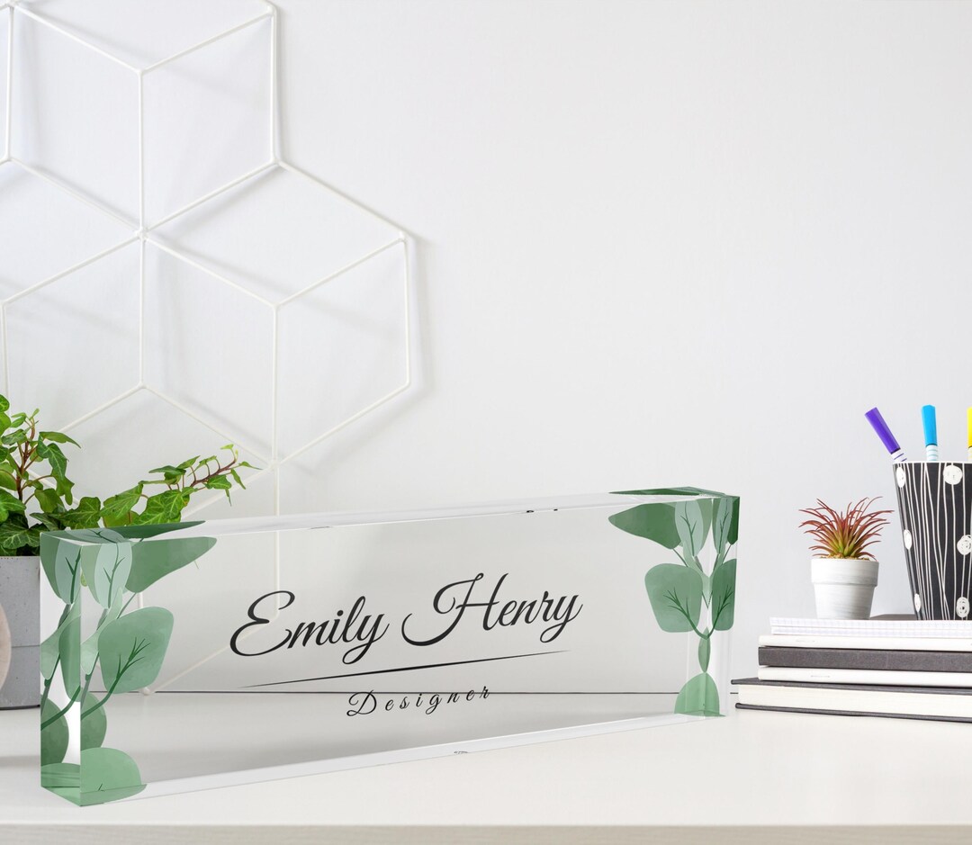 Leaf Desk Name Plate, Custom Name Plate, Office Decor, Acrylic Plaque ...
