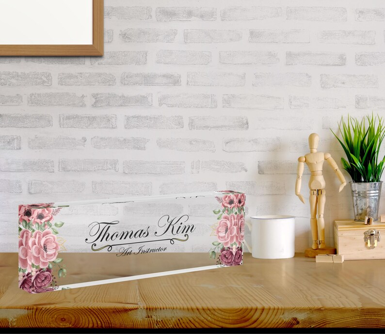 Flower Desk Name Plate, Acrylic Name Plate, Personalized Sign, Office ...