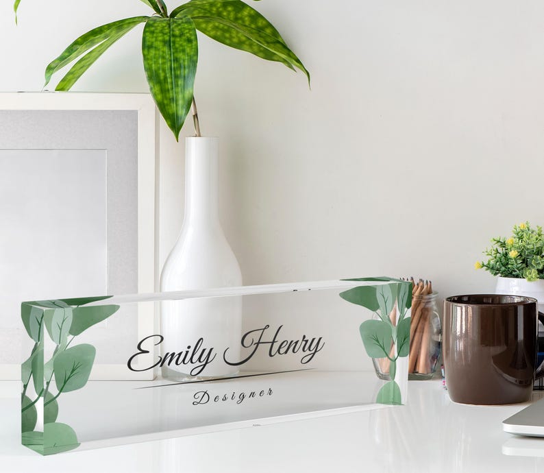 Leaf Desk Name Plate, Custom Name Plate, Office Decor, Acrylic Plaque ...