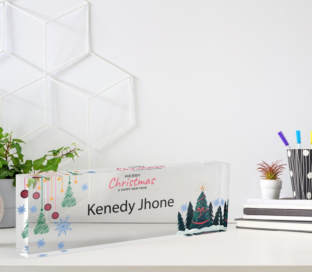 Christmas Themed Desk Name Plate, Custom Name Plate, Acrylic Plaque ...