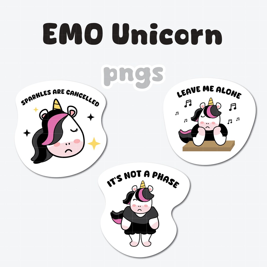 EMO Unicorn| Cute PNG Sticker Design Bundle | Funny Emo Unicorn Design ...