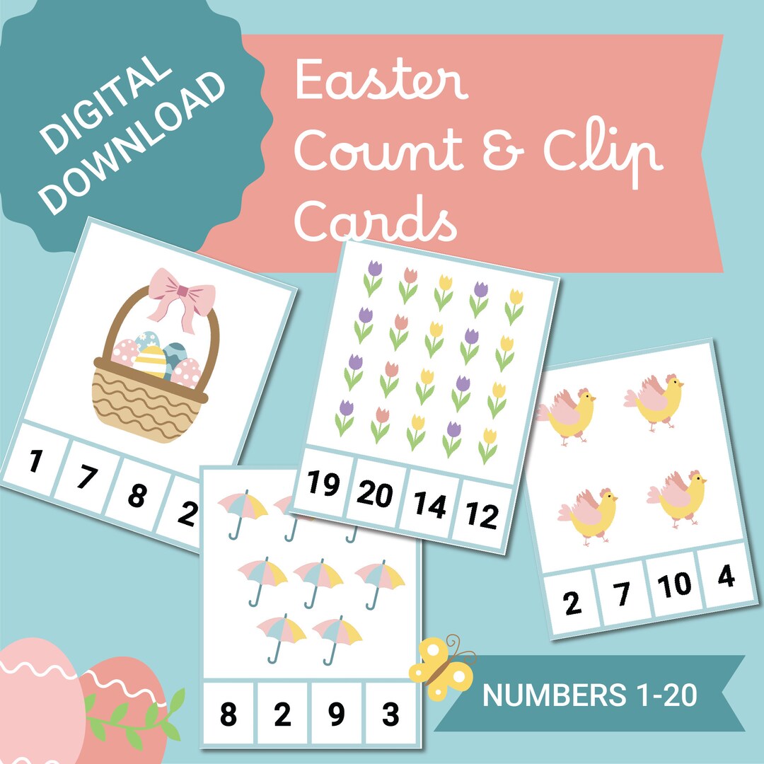 Ester Count and Clip Cards, Easter Cards, Kids Cards, Flashcards ...