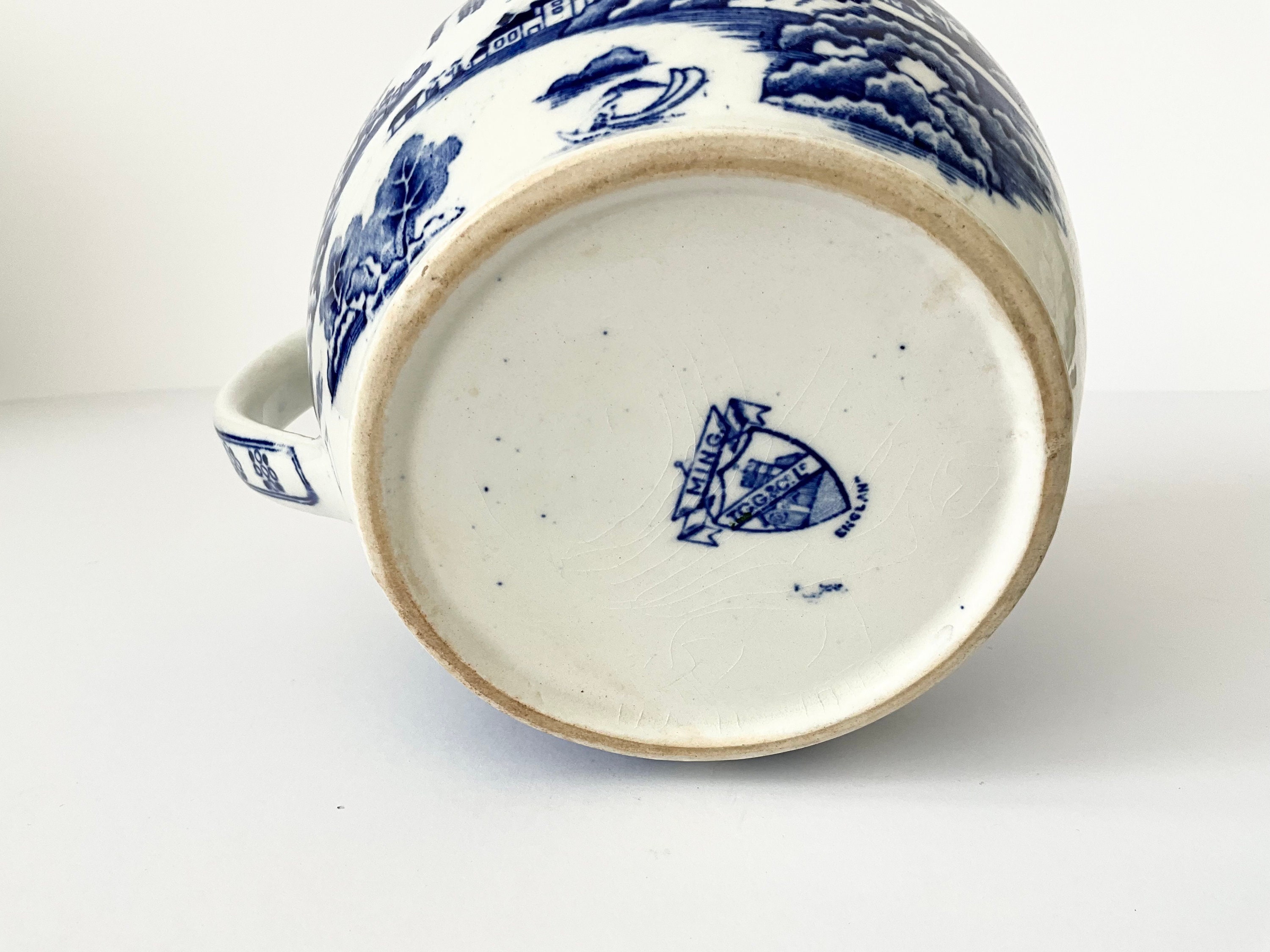 Early Tg Green Blue & White Ming Pattern Large Jug. Antique Large Jug ...