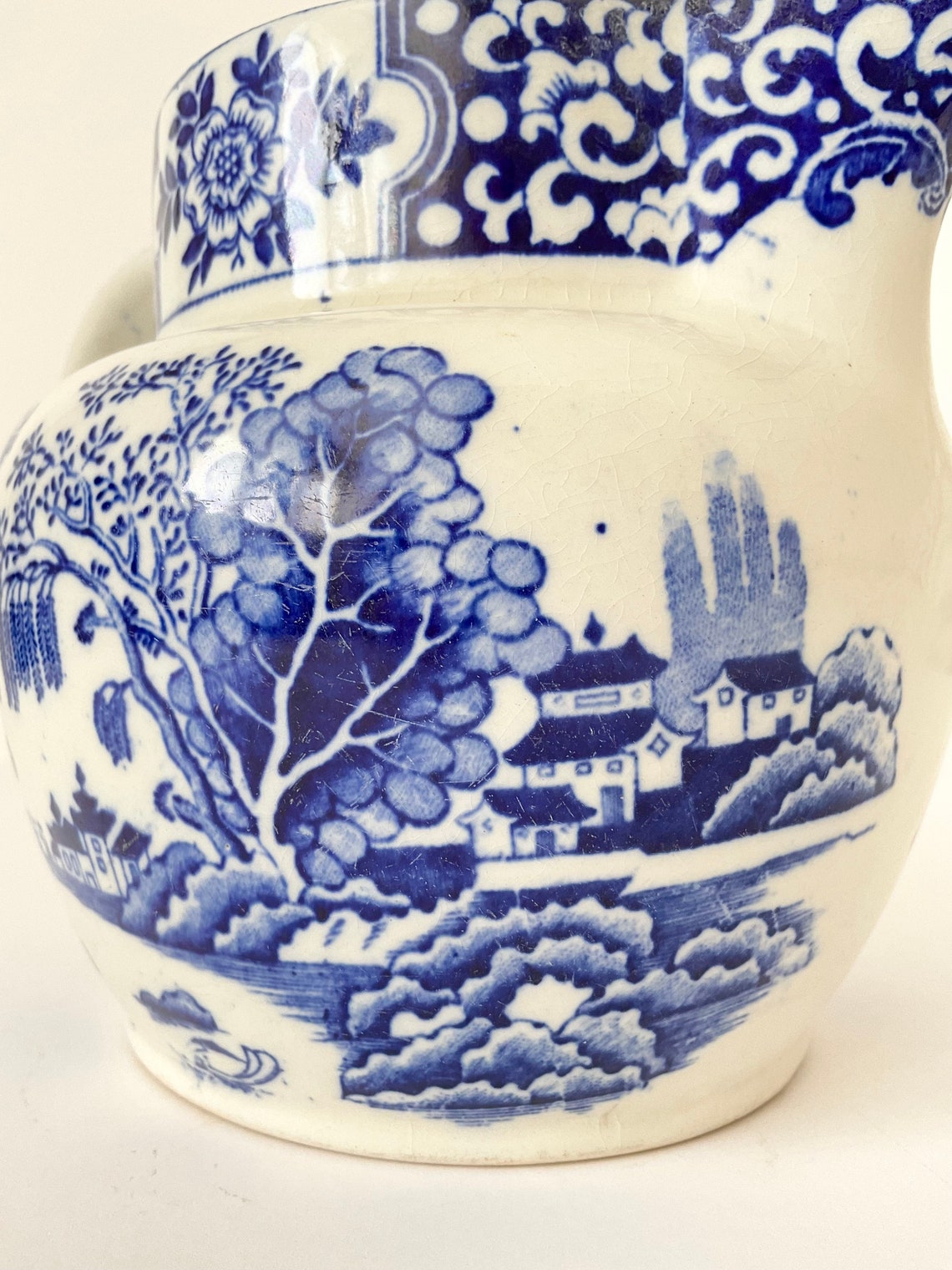 Early Tg Green Blue & White Ming Pattern Large Jug. Antique Large Jug ...