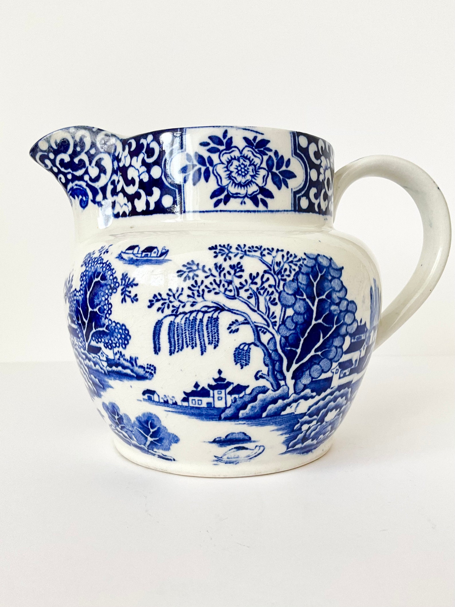 Early Tg Green Blue & White Ming Pattern Large Jug. Antique Large Jug ...