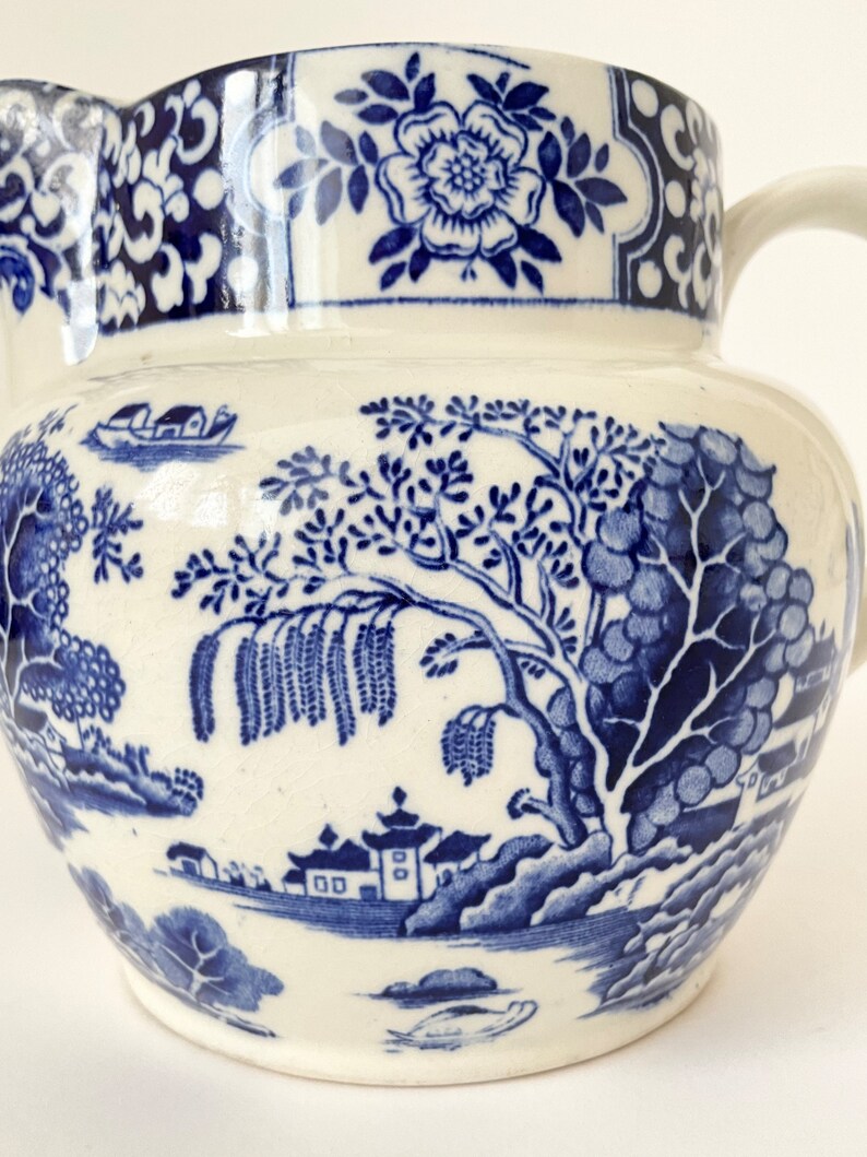 Early Tg Green Blue & White Ming Pattern Large Jug. Antique Large Jug ...