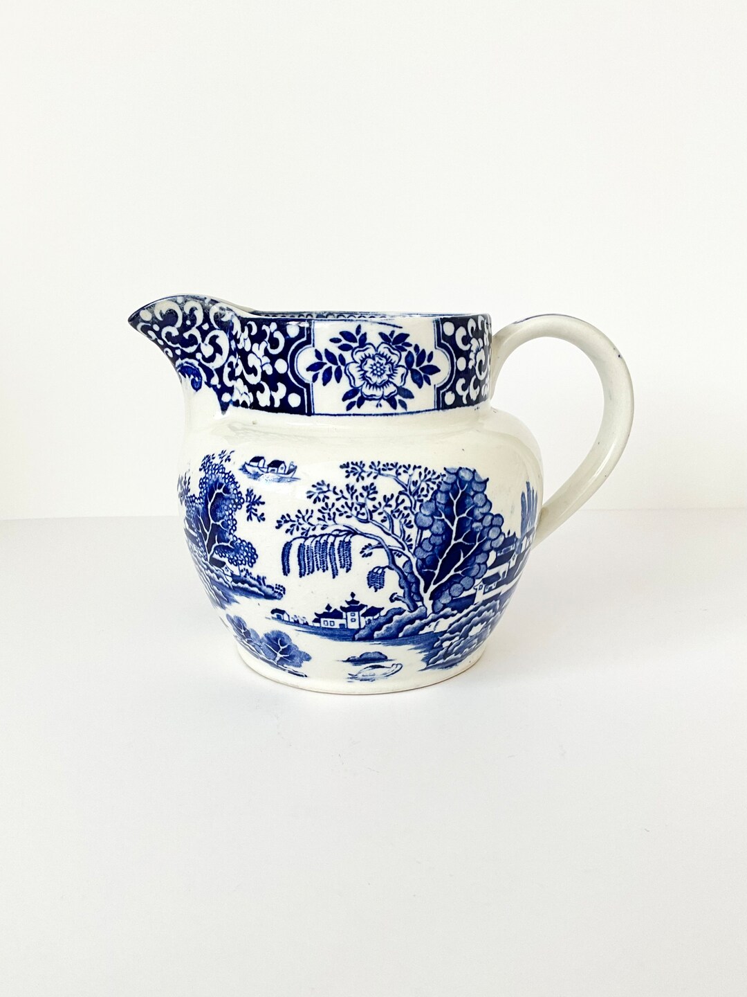 Early Tg Green Blue & White Ming Pattern Large Jug. Antique Large Jug ...