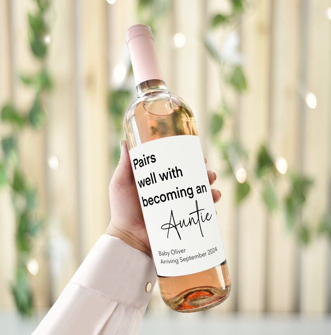 Pairs Well With Becoming an Auntie Personalised Wine Bottle Label ...