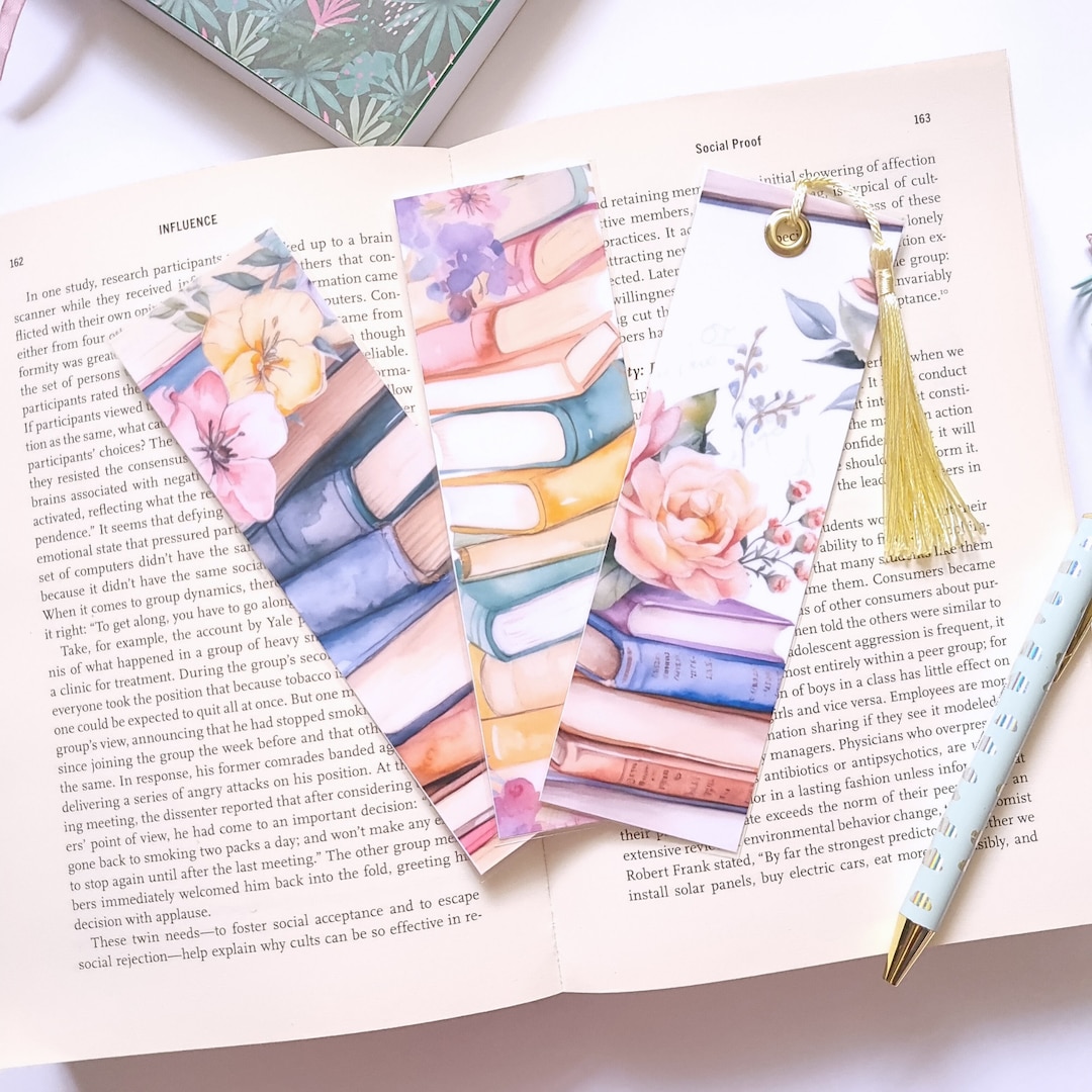 Stack of Books Bookmark Collection, Custom Bookmark Individual or Set ...