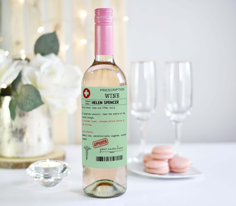 Funny Prescription Wine Bottle Label, Personalised Wine Label for ...