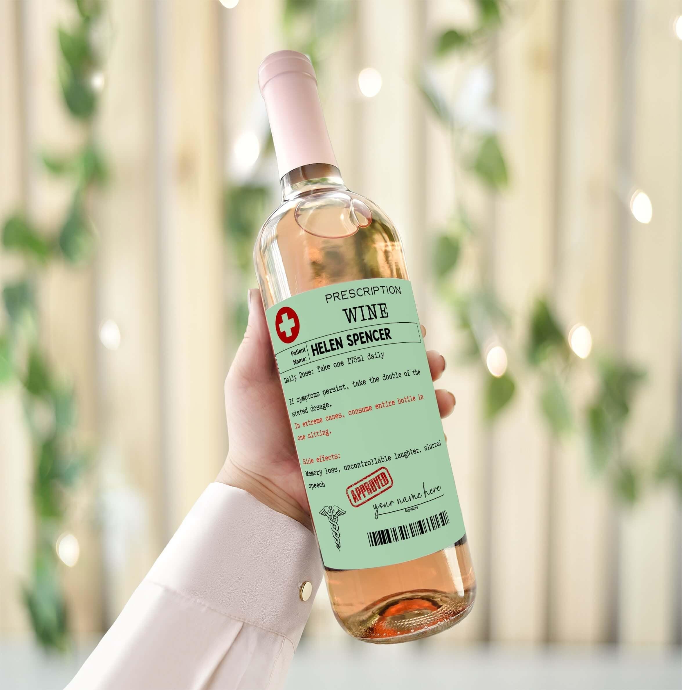 Funny Prescription Wine Bottle Label, Personalised Wine Label for ...