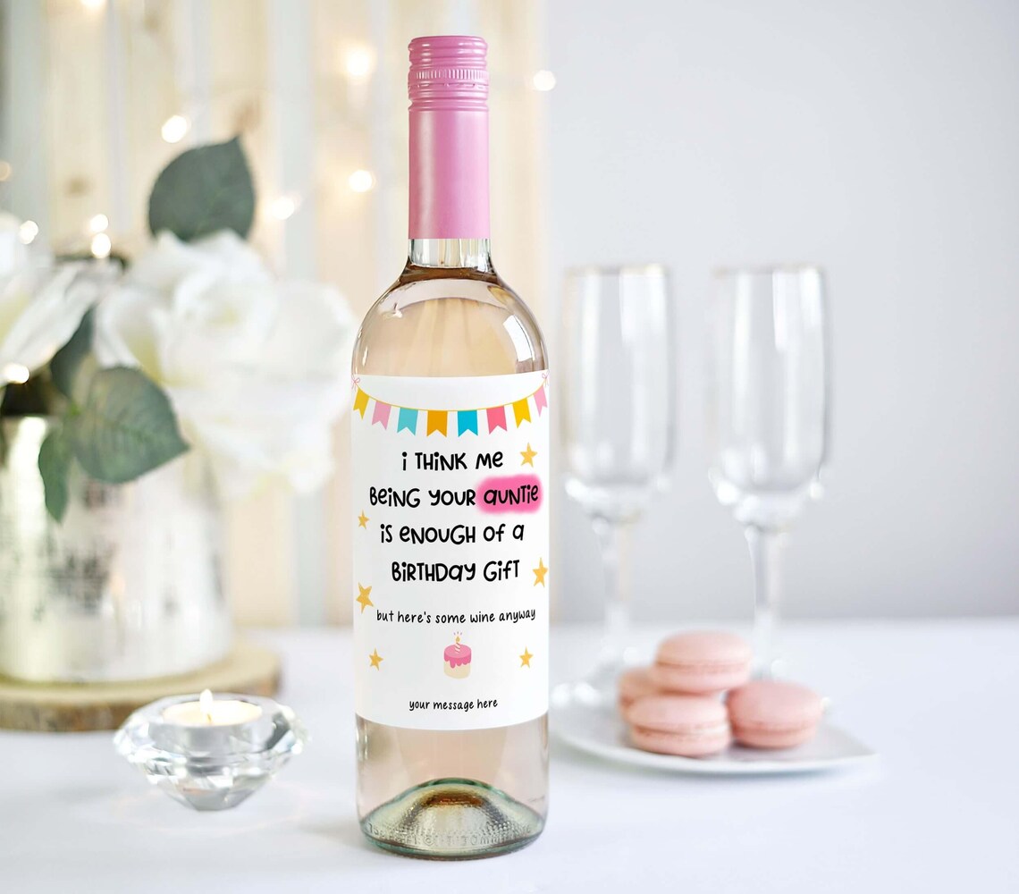 Funny Birthday Wine Label, Gift for Niece & Nephew From Auntie ...