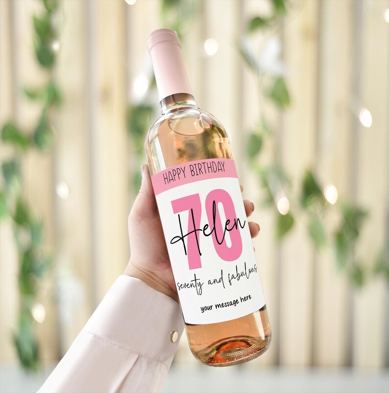 70 and Fabulous Custom Wine Bottle Label, Happy 70th Birthday Wine ...