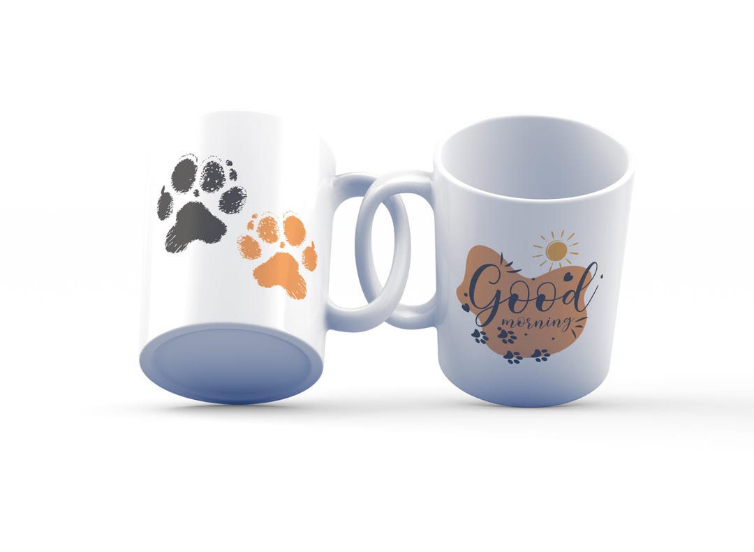 Good Morning Paw Print Mug Set | Playful Paw & Sunny Greeting Design ...