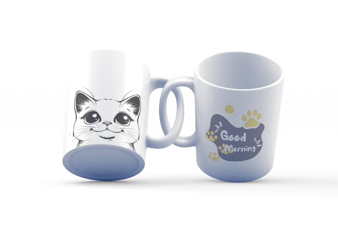Good Morning Cat Mug Set Adorable Cat Face & Paw Print Design Perfect ...