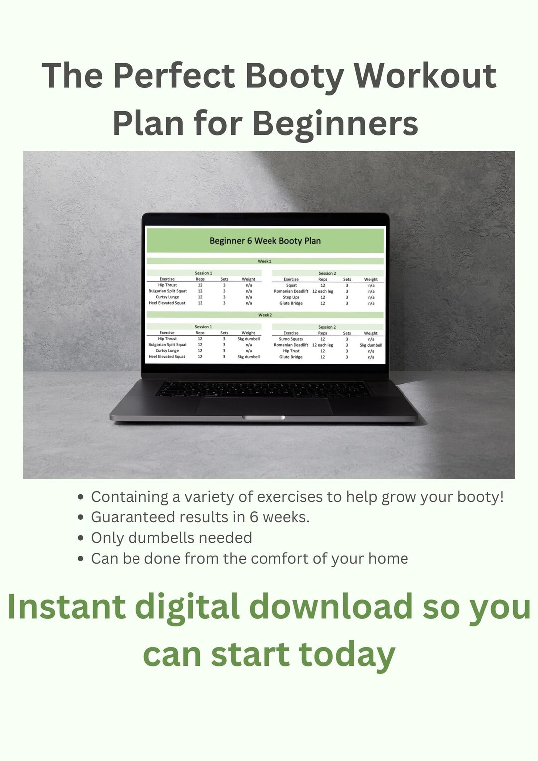 Beginner Booty Workout Plan Bum Exercise Plan Glutes - Etsy