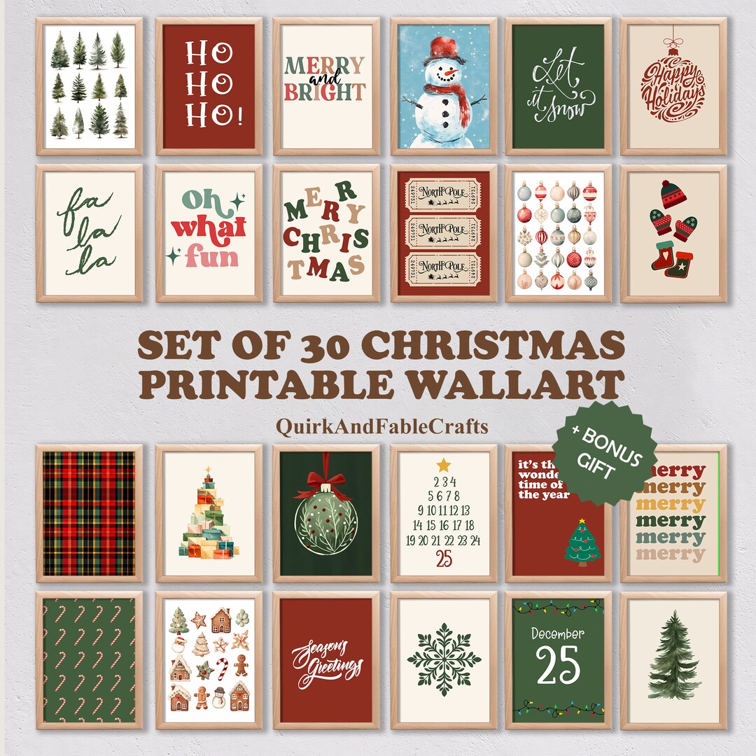 Christmas Print Set of 30, Christmas Digital Prints for Gallery Wall ...