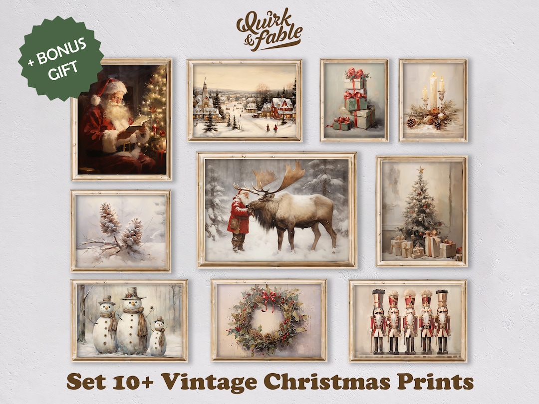 Christmas Print Set, Winter Gallery Wall Digital Print, Vintage ...