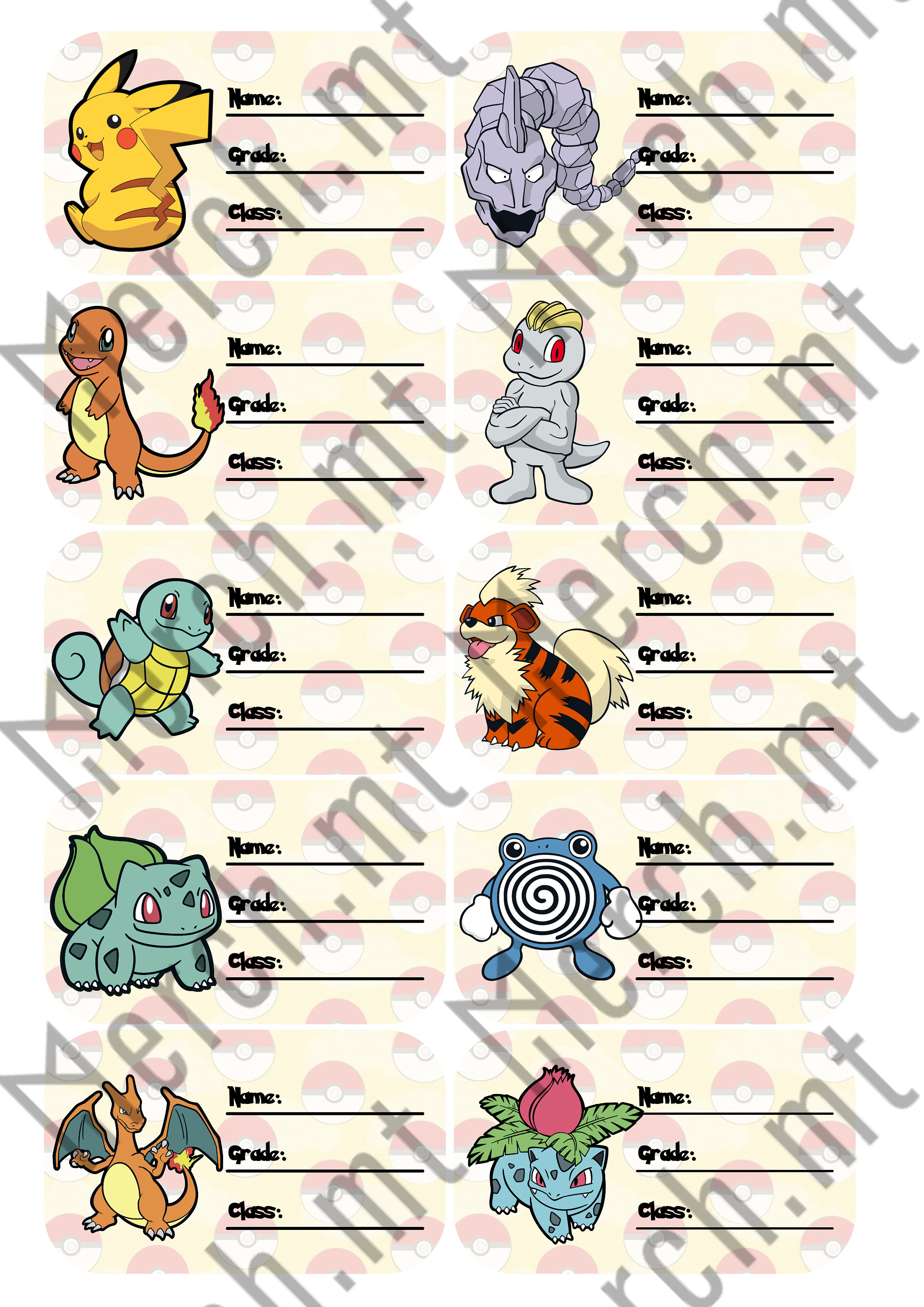 Set of 10 Printable Pokemon School Labels in English or in German - Etsy