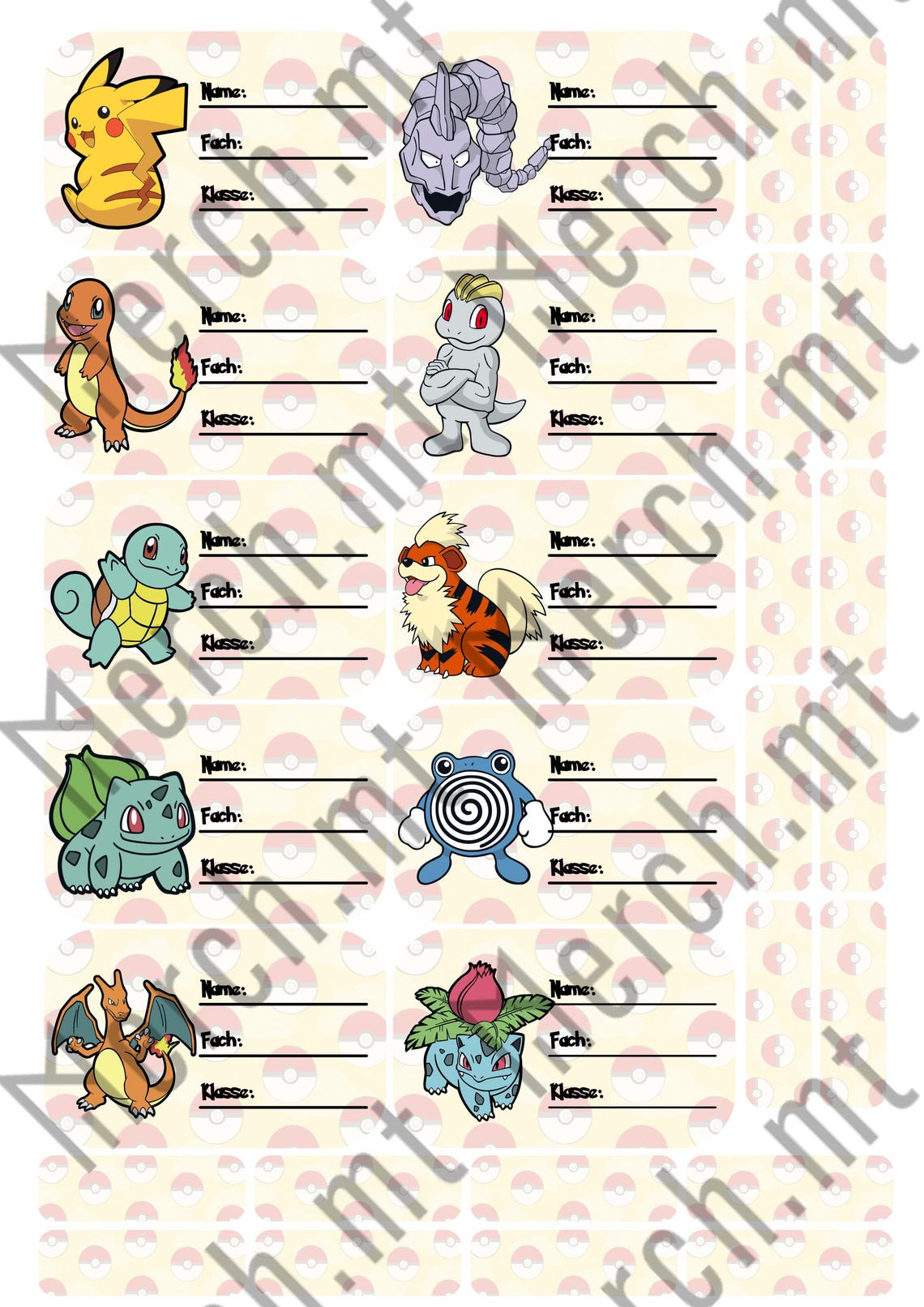 Set of 10 Printable Pokemon School Labels in English or in German - Etsy