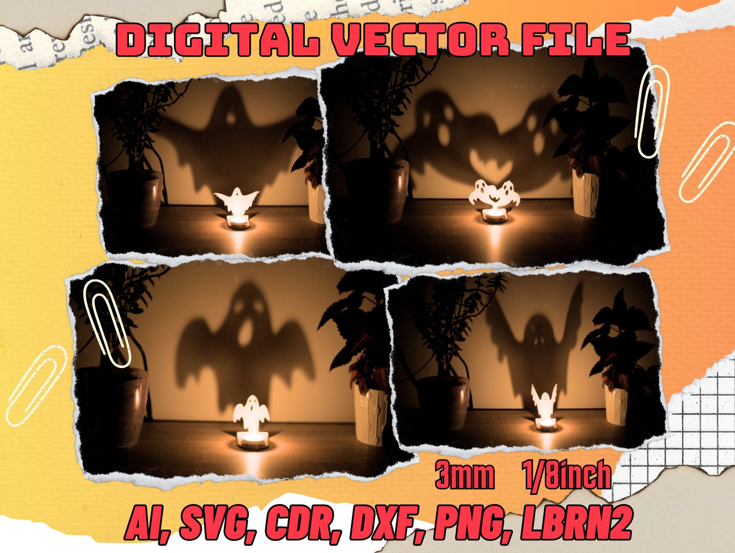 5 Ghost Laser Cut Vectors Files SVG DXF Template Blueprint Digital 1/8 ...