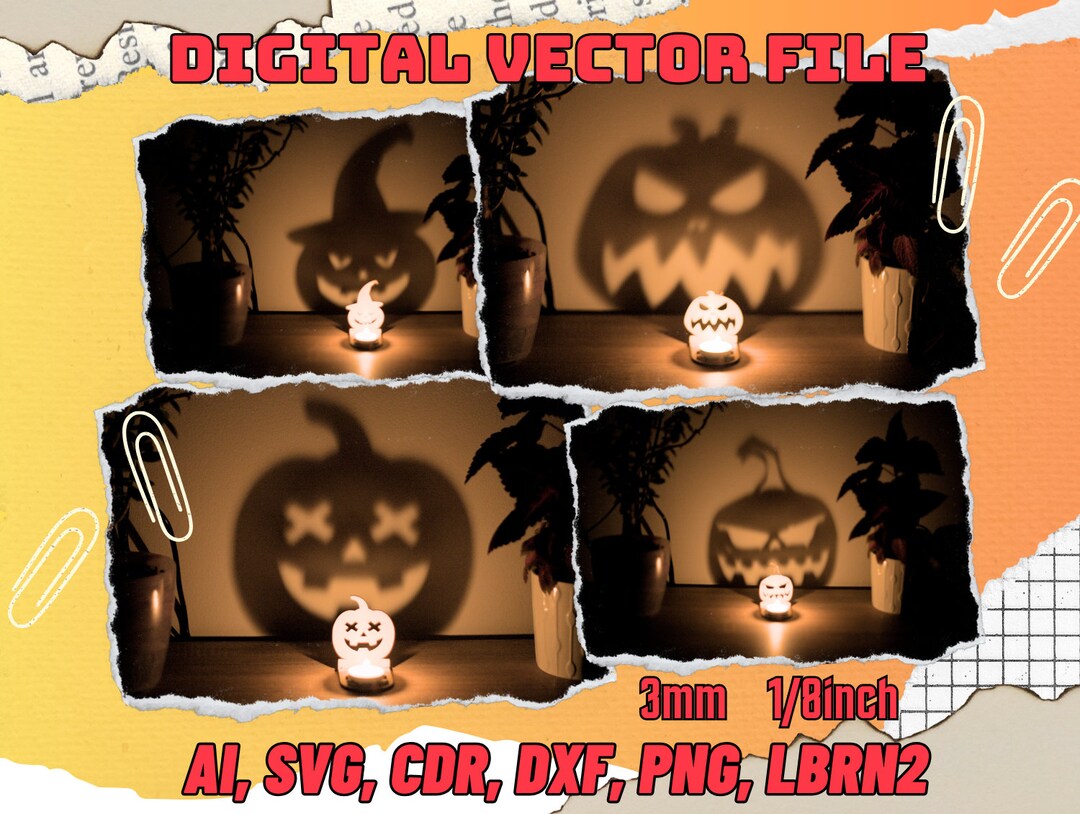 Spooky Pumpkin 4 Types Laser Cut Vectors Files SVG DXF Template ...