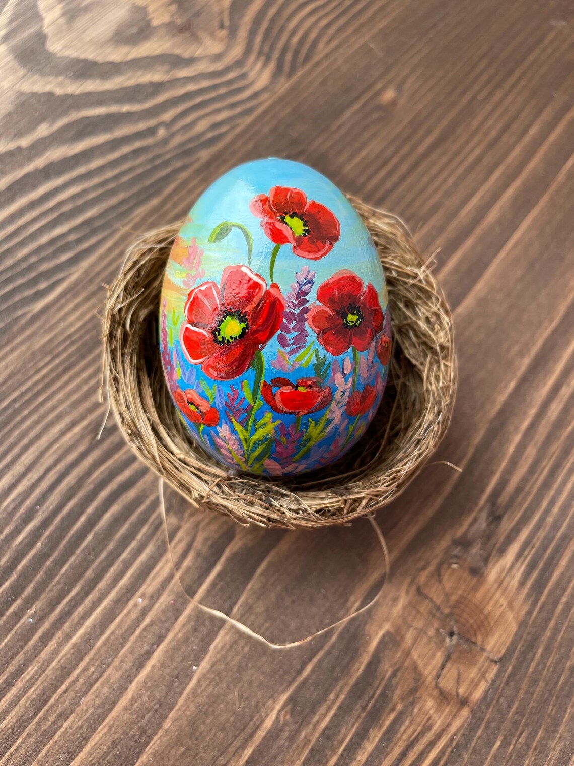 Hand-painted Acrylic Easter Wooden Eggs With Cornflowers and a Bee ...