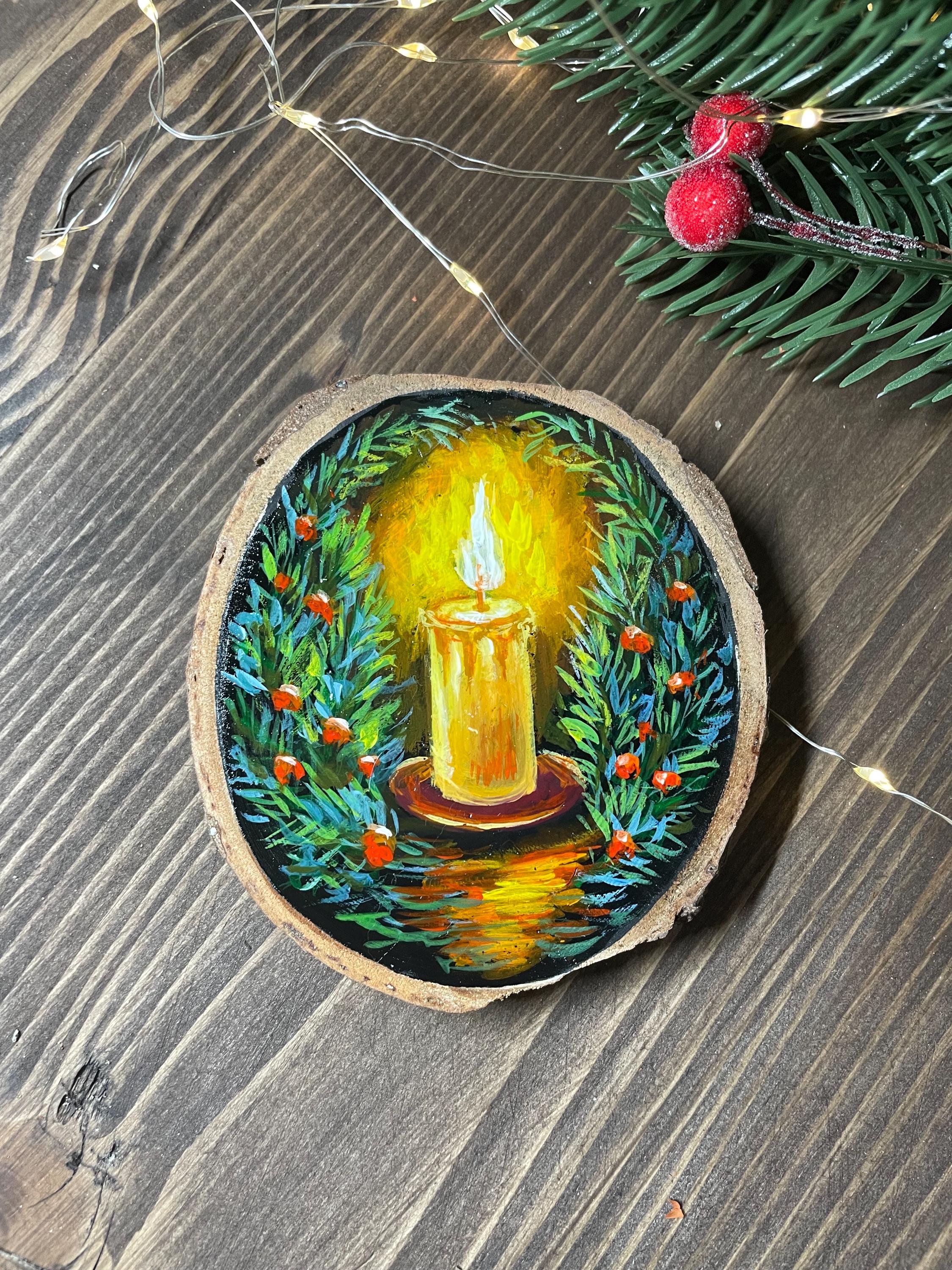 Burning Candle Original Oil Painting Candlelight Small Woodcut ...