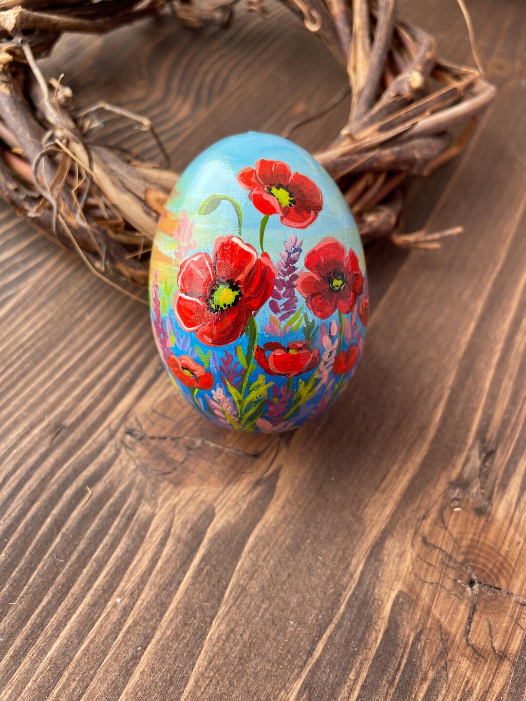 Hand-painted Acrylic Easter Wooden Eggs With Cornflowers and a Bee ...