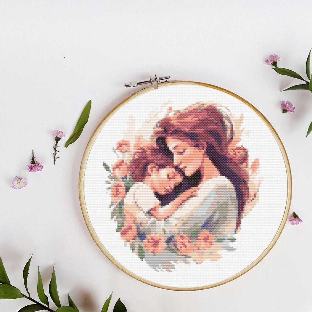 Heartwarming Mother's Day Cross Stitch Pattern - Mother Embracing Child ...