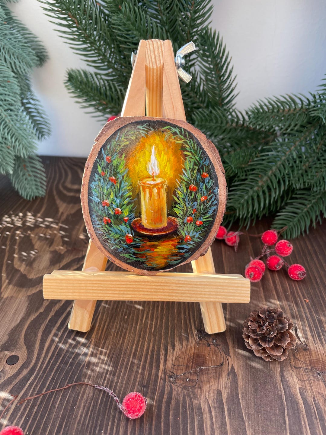 Burning Candle Original Oil Painting Candlelight Small Woodcut ...