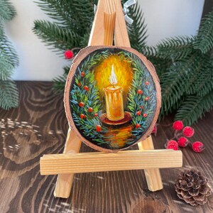 Burning Candle Original Oil Painting Candlelight Small Woodcut ...